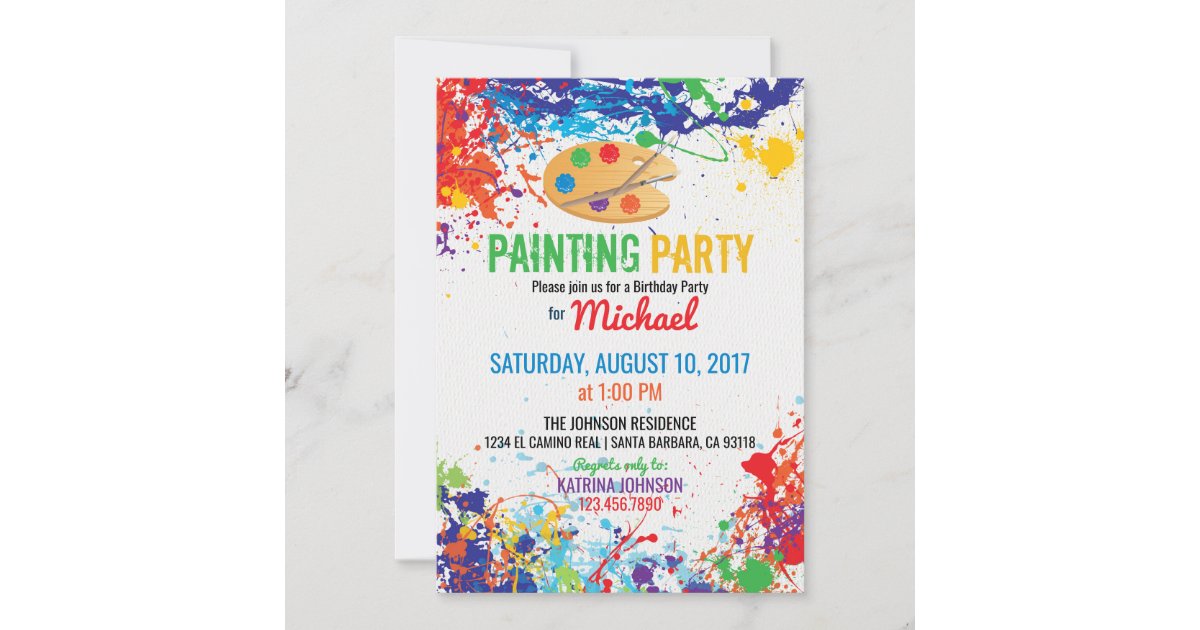 Artist Palette Paint Splashes Birthday Invitation Zazzle artist-palette-paint-splashes-birthday-invitation-zazzle