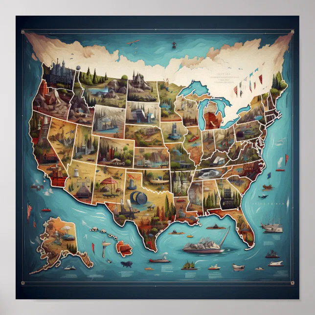 Artistic Map of the U.S.A. Poster | Zazzle