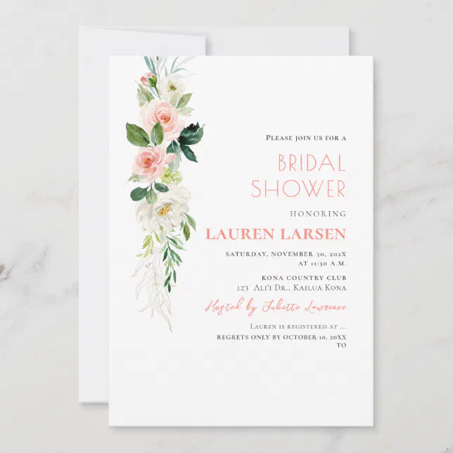 ArtsApp H2 Blush Pink Roses Greenery Foliage Invitation | Zazzle