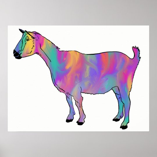 Artsy Funky Goat Colourful Cute Quirky Animal Art Poster | Zazzle.co.uk