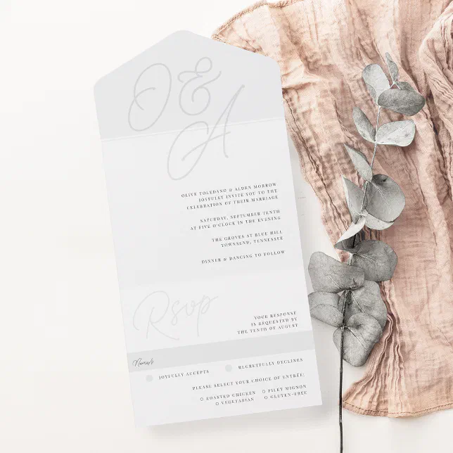 Ash | Script Watermark Monogram Wedding All In One Invitation | Zazzle