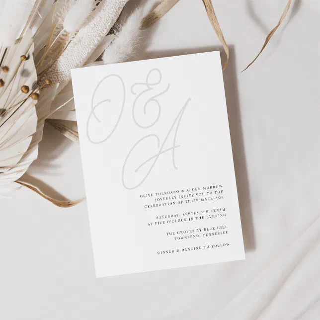 Ash | Script Watermark Monogram Wedding Invitation | Zazzle