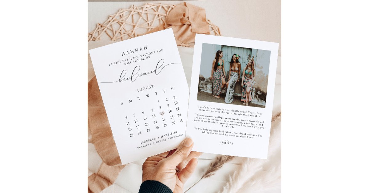 ASHER Modern Script Calendar Bridesmaid Proposal Invitation | Zazzle