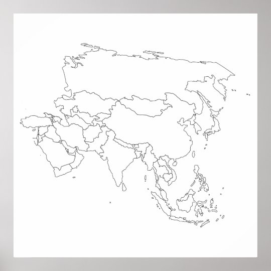 Asia Map Outline Poster | Zazzle.co.uk