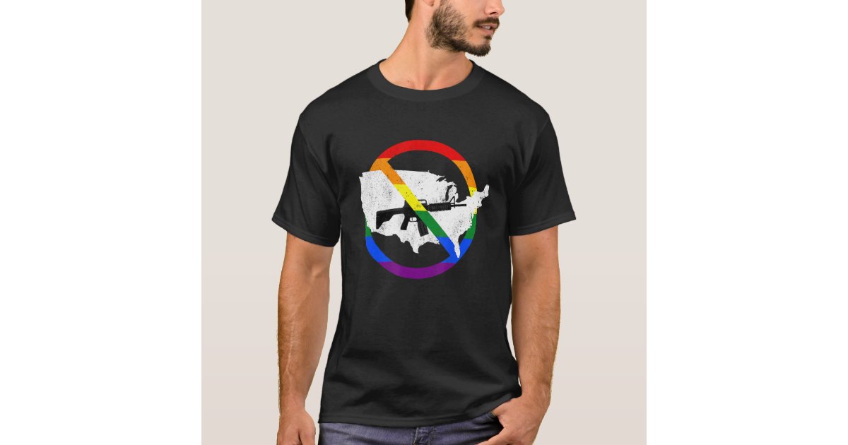 Assault Weapon Ban Sign Map of USA Rainbow Flag T-Shirt | Zazzle