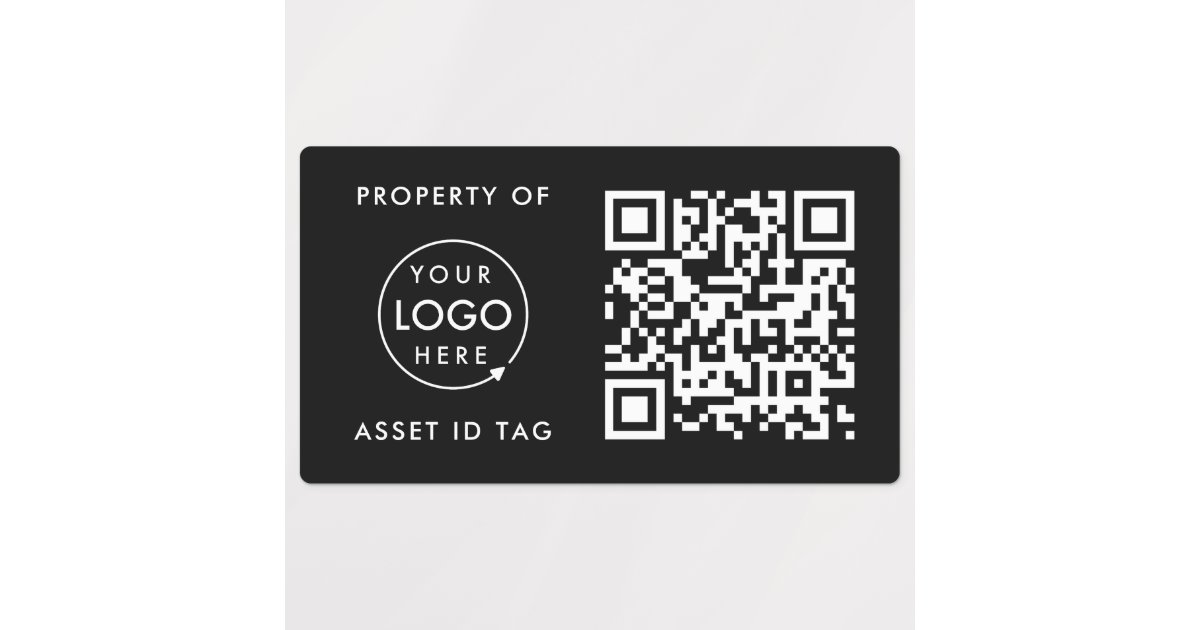Asset ID Tag | QR Code Property of Business Black | Zazzle