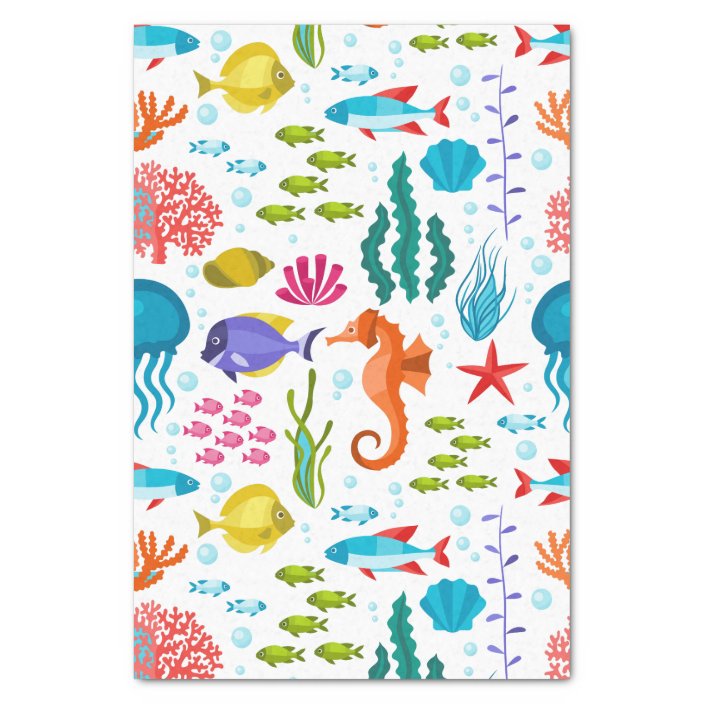 Assorted sea life & animals colourful illustration tissue paper ...