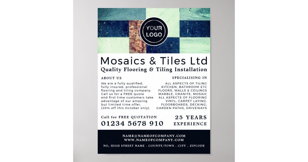 Assorted Tiles, Floorer, Tile Installer Advert Poster | Zazzle