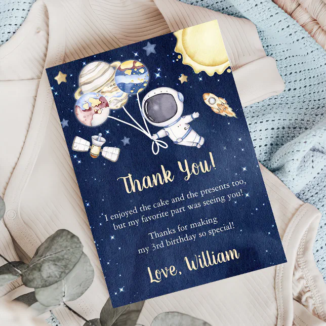 Astronaut Outer Space Birthday Thank You Card | Zazzle