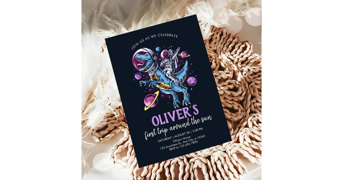 Astronaut Riding T-Rex Dinosaur Astro T-Rex Space Invitation | Zazzle