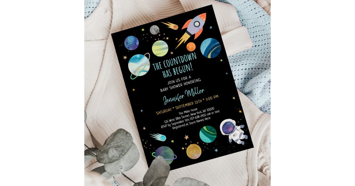 Astronaut Space Countdown Has Begun Baby Shower Invitation | Zazzle