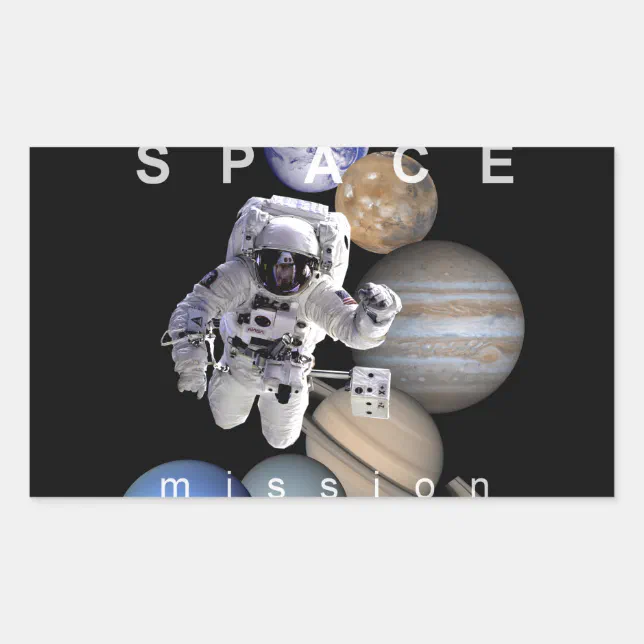 astronaut space mission solar system planets rectangular sticker | Zazzle