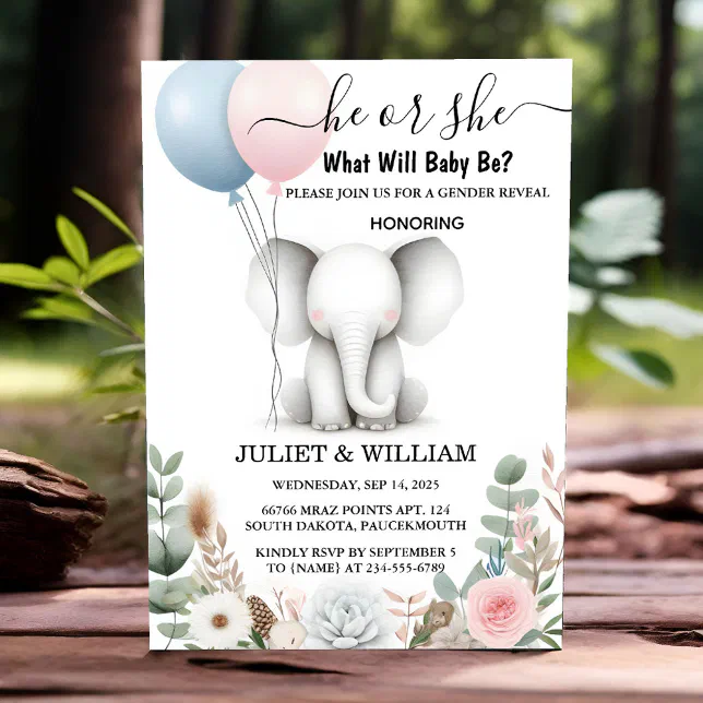 At Big Zoo Baby White Elephant Birth Gender Reveal Invitation | Zazzle