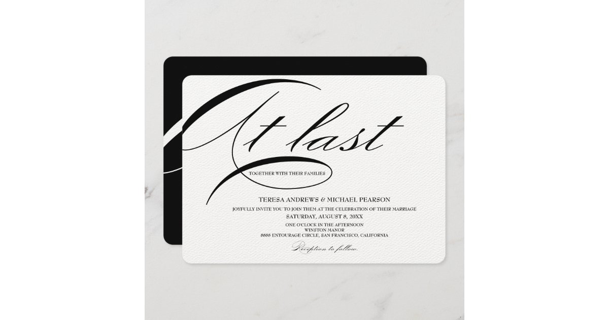 At last Calligraphy Formal Minimalist Wedding Invitation | Zazzle