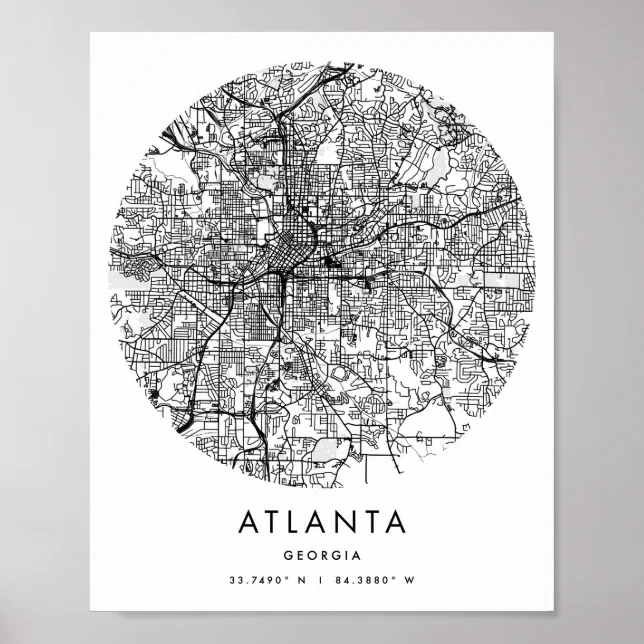 Atlanta Georgia Minimal Modern Circle Street Map Poster | Zazzle