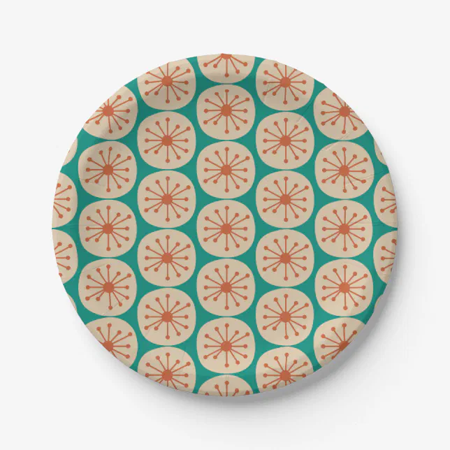 Atomic Dots Retro Midcentury Modern 50s Pattern Paper Plate | Zazzle