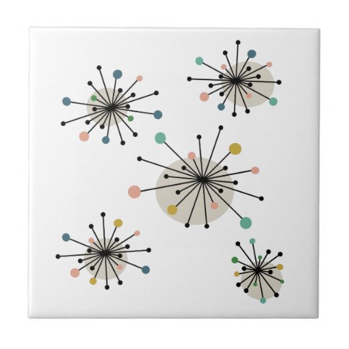 Atomic Era Colourful Starburst Mid Century Retro Tile | Zazzle