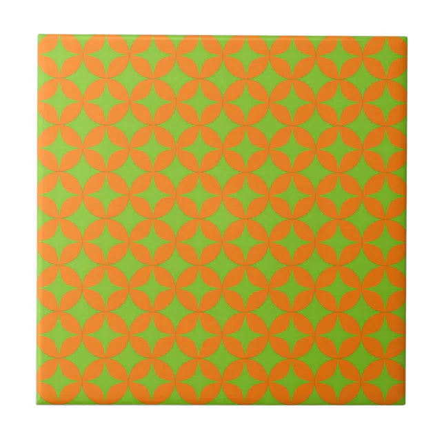 Atomic Starburst Sparkle Retro Orange Pattern Tile | Zazzle