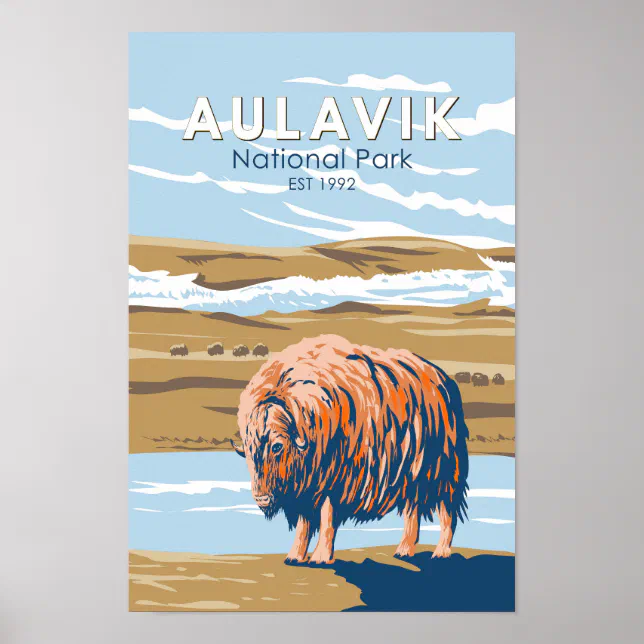 Aulavik National Park Canada Musk Ox Vintage Poster | Zazzle