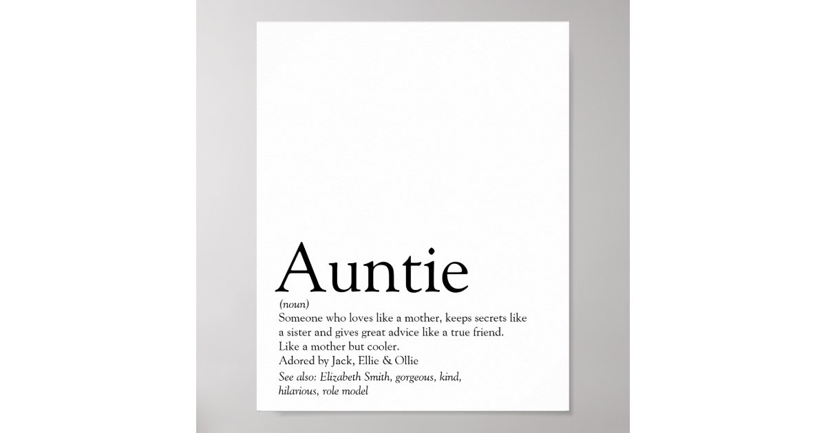 Aunt, Auntie Definition Modern Typographic Poster | Zazzle