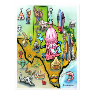 Texas Cartoon Map Postcards | Zazzle UK