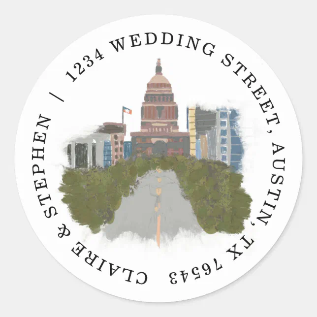 Austin Texas Return Address Classic Round Sticker | Zazzle