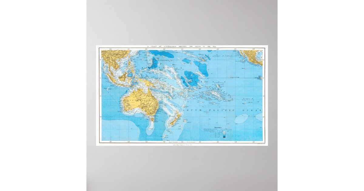 Australia and Pacific Ocean Map Poster | Zazzle