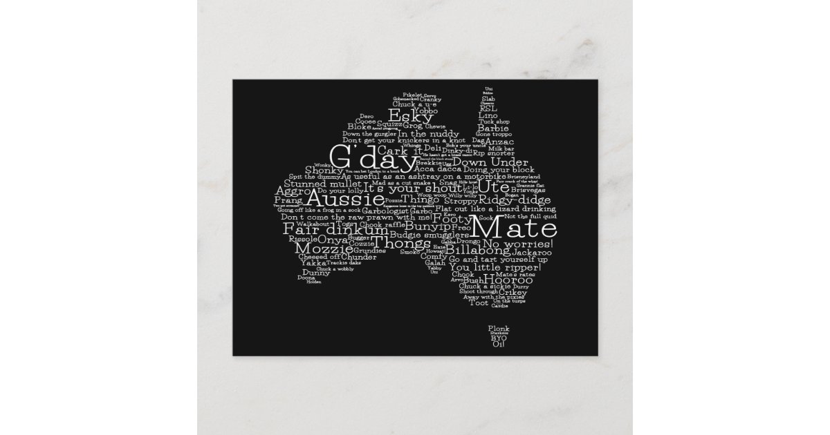 Australian slang map postcard | Zazzle