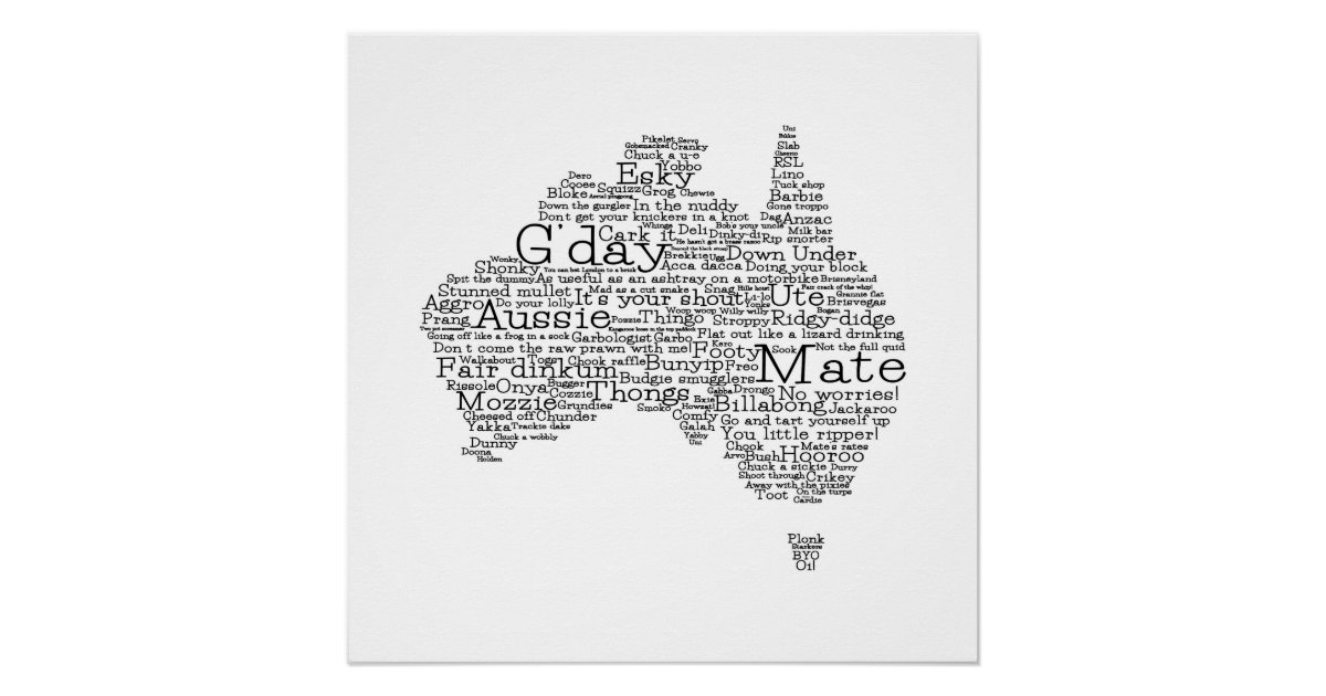 Australian slang map poster | Zazzle