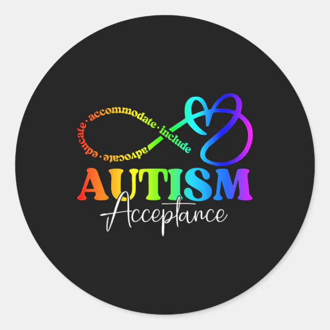 Autism Awareness Acceptance Shirt Infinity Symbol Classic Round Sticker ...