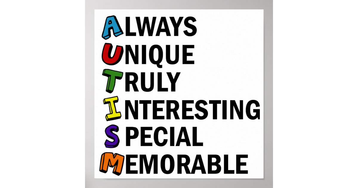 Autism Awareness Acrostic Cute Rainbow Word Poem Poster | Zazzle