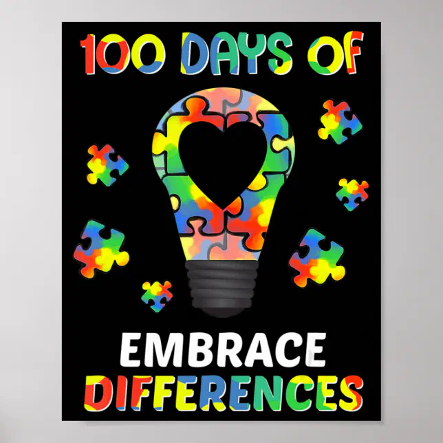 Autism Awareness Embrace Differences 100 Days Of S Poster | Zazzle