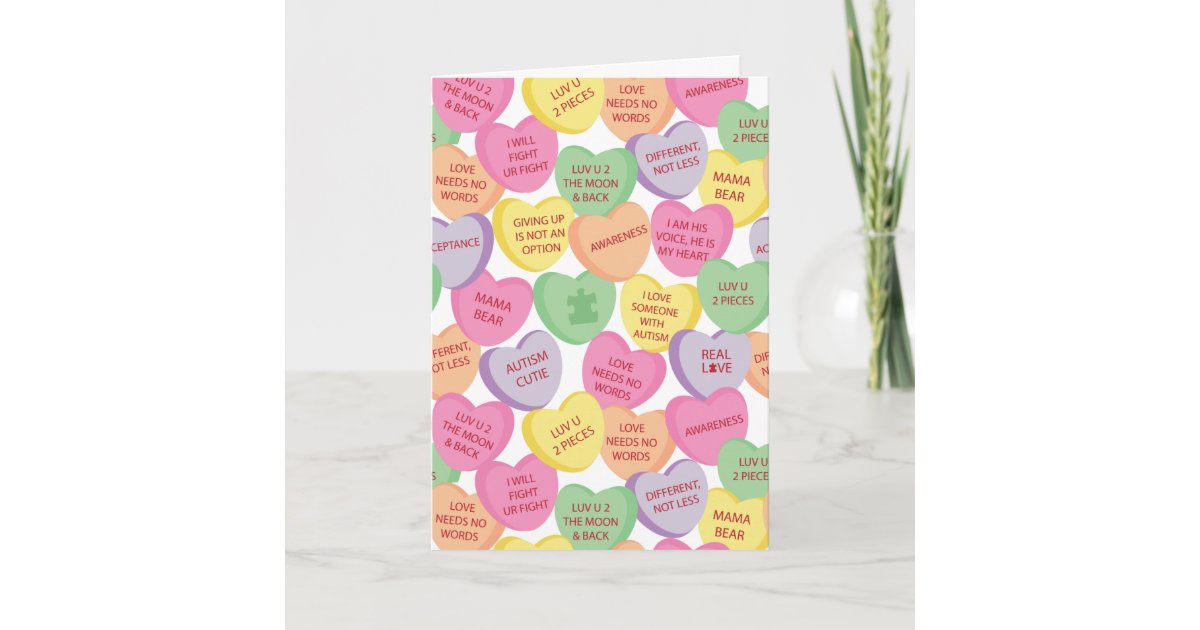 Autism Awareness Valentine Heart Candy Sayings Holiday Card | Zazzle.co.uk