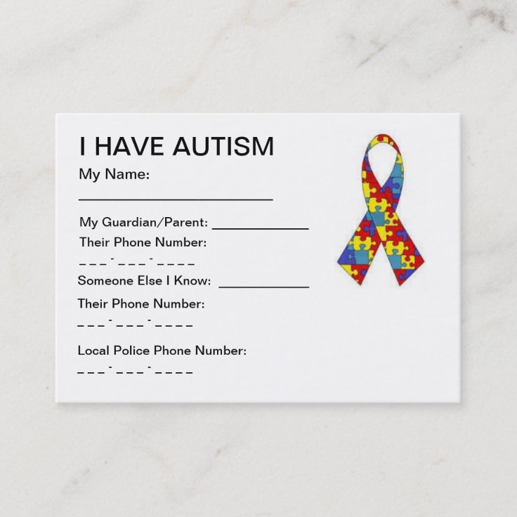 Autism ID cards | Zazzle