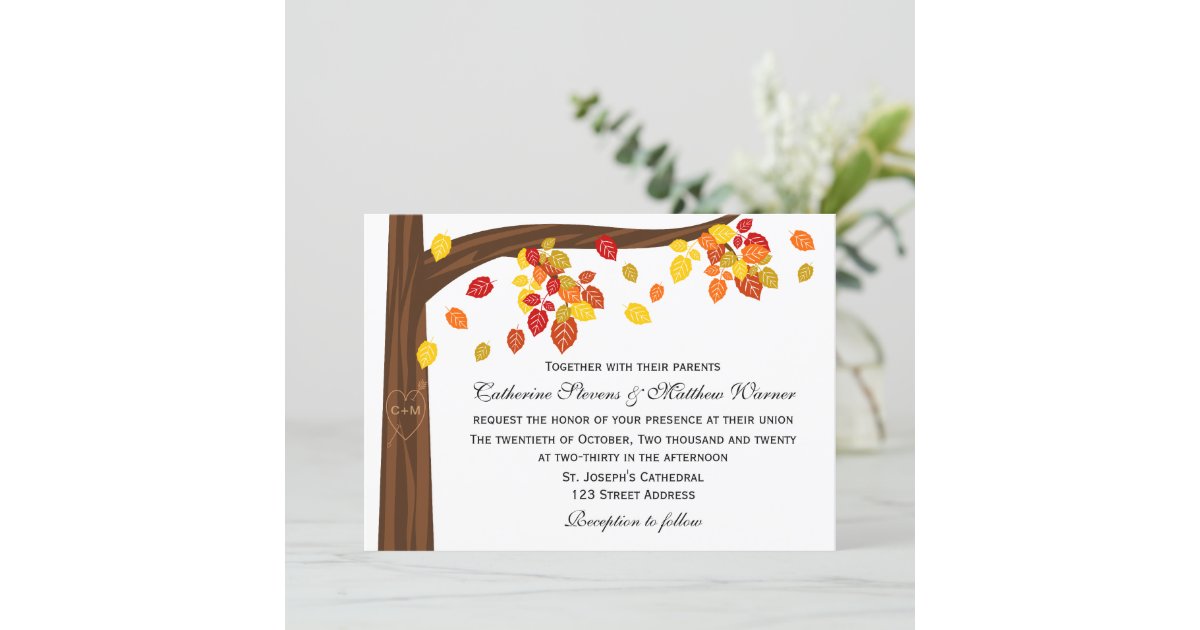 Autumn Falling Leaves Wedding Invitation | Zazzle