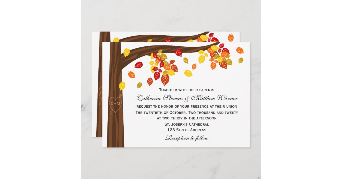 Autumn Falling Leaves Wedding Invitation | Zazzle