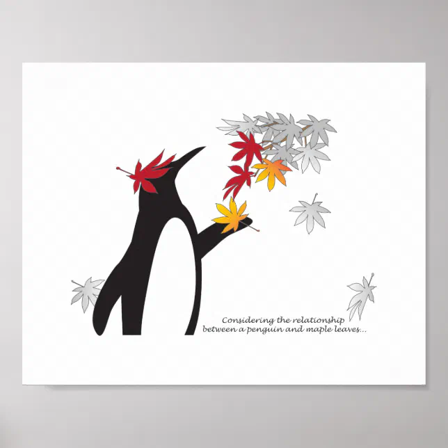Autumn Maple Leaves and Cute Funny Penguin Poster | Zazzle