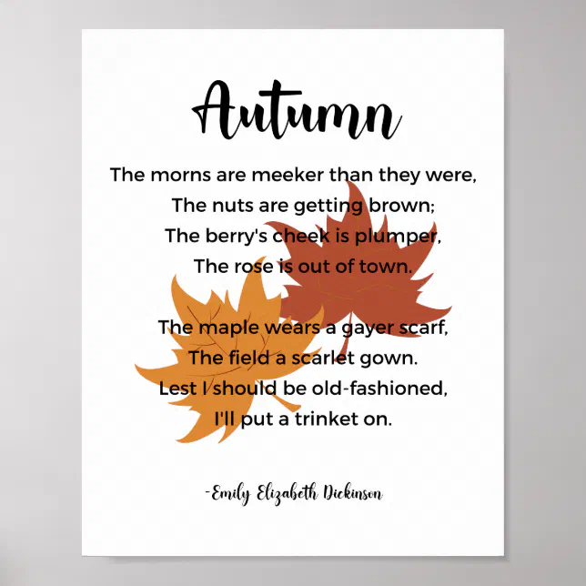 Autumn Poem by Emily Elizabeth Dickinson Poster | Zazzle
