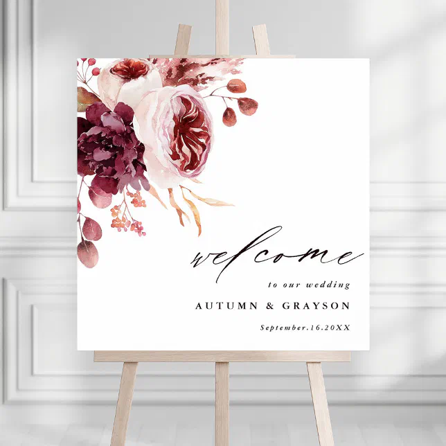 Autumn Romance Floral Wedding Welcome Square Sign | Zazzle