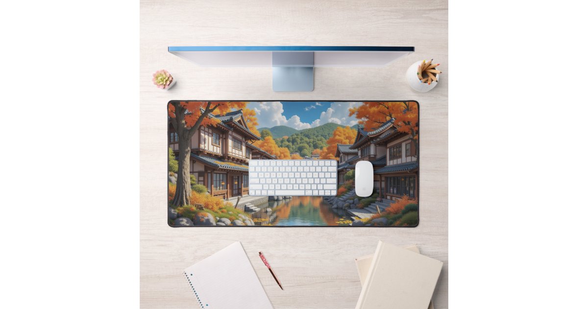 Autumn Town - Studio Ghibli Inspired Desk Mat | Zazzle