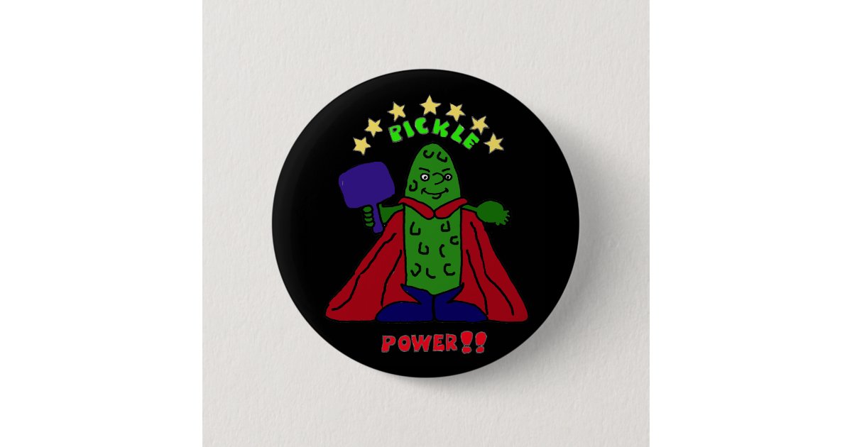 AW- Pickle Power Superhero Pickleball Cartoon 6 Cm Round Badge | Zazzle