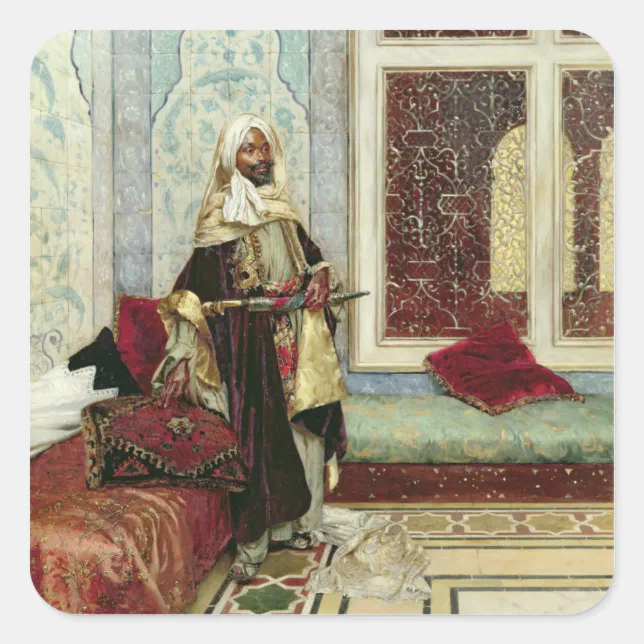 Awaiting an Audience (oil on panel) Square Sticker | Zazzle