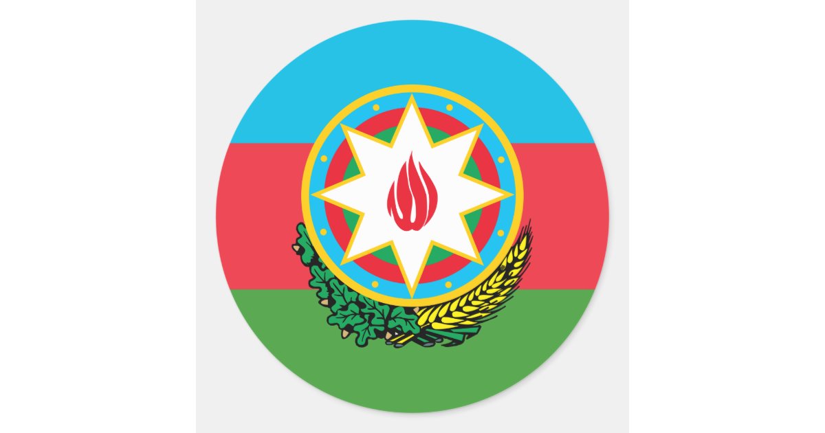 Azerbaijani Flag and National Emblem, Azerbaijan Classic Round Sticker ...