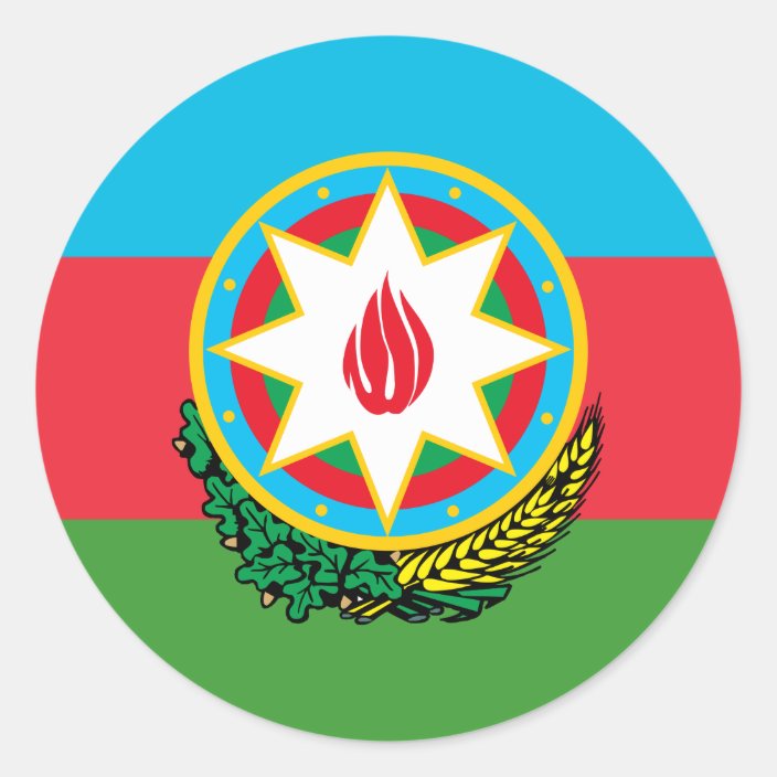 Azerbaijani Flag and National Emblem, Azerbaijan Classic Round Sticker ...