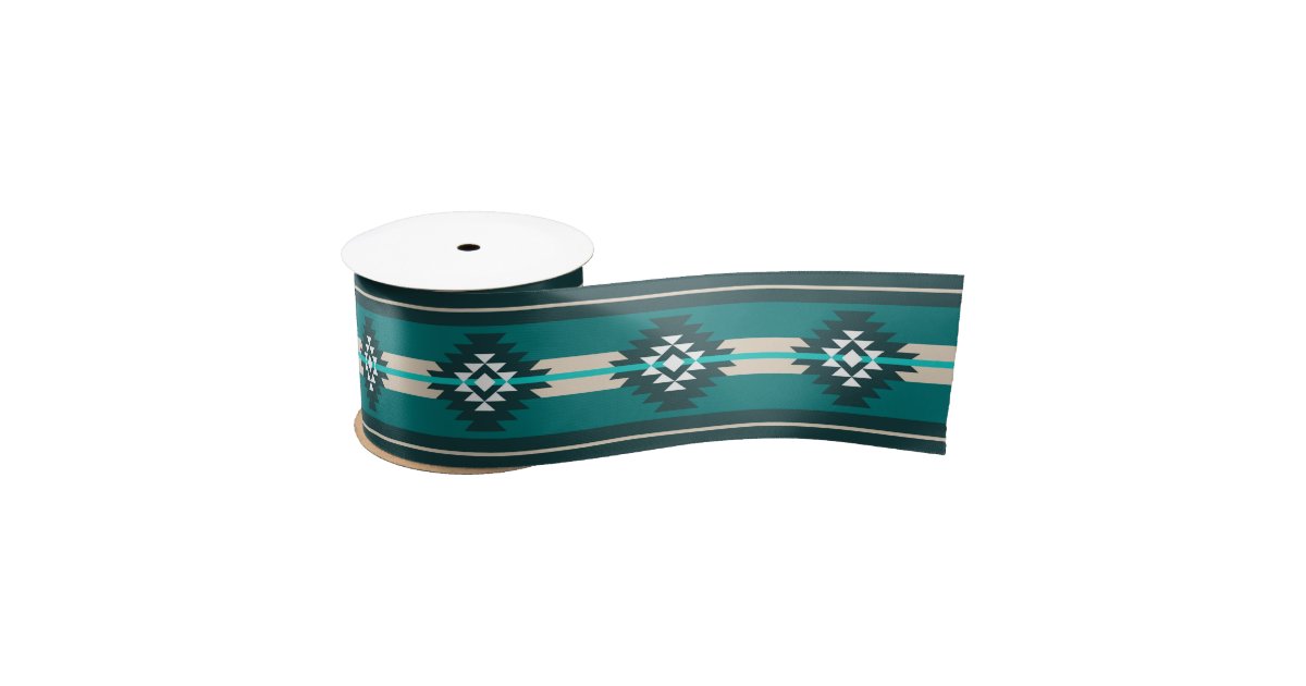 Aztec design in turquoise colour satin ribbon | Zazzle