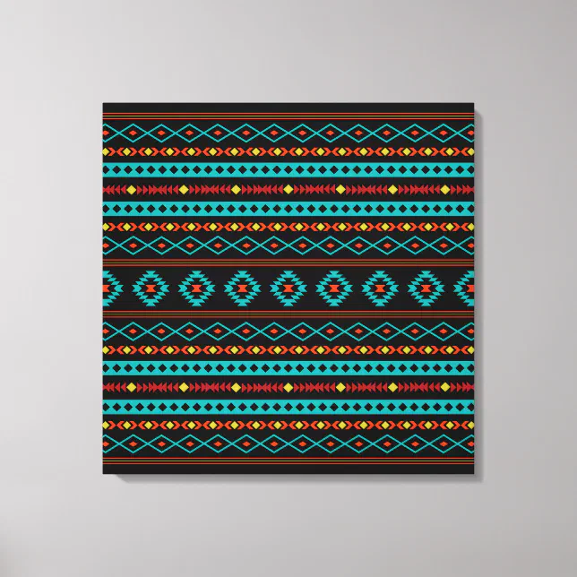 Aztec Teal Reds Yellow Black Mixed Motifs Pattern Canvas Print | Zazzle