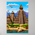 Aztec village near a river | AI Art Poster | Zazzle