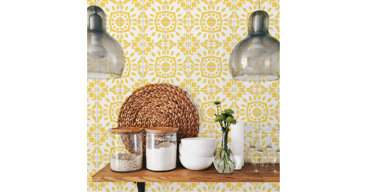 Azulejo Portuguese Mediterranean Yellow White 4 Tile | Zazzle