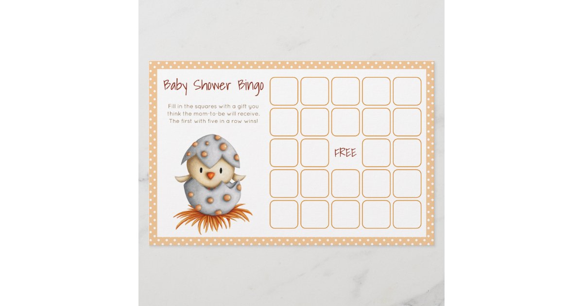 Baby Bird Hatching Neutral Baby Shower Bingo Card | Zazzle