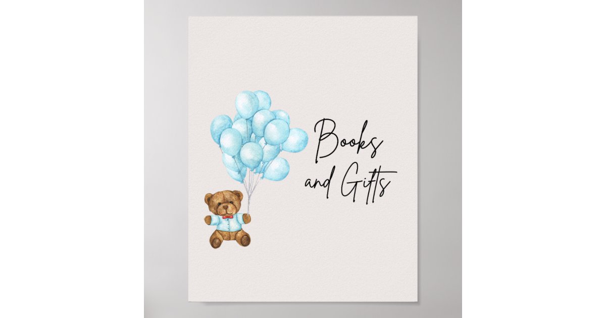Baby Blue Bear Baby Shower Books & Gifts Poster | Zazzle